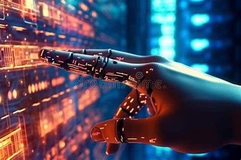 Hands Of Robot Touhcing Coding Monitor Generative Ai Stock
