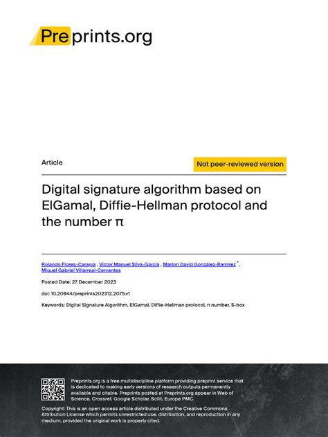 Digital Signature Algorithm Based On Elgamal Diffi Pdf Public Key