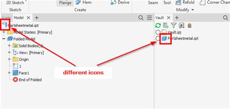 no inventor sheet metal icons in vault browser