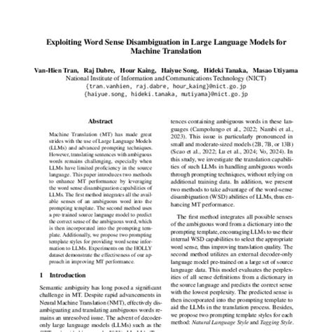 Exploiting Word Sense Disambiguation in Large Language Models for Machine Translation - ACL ...