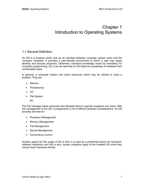 Introduction To Operating Systems Lecture Notes