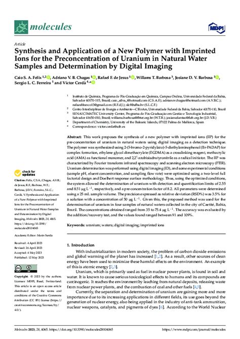 Pdf Synthesis And Application Of A New Polymer With Imprinted Ions