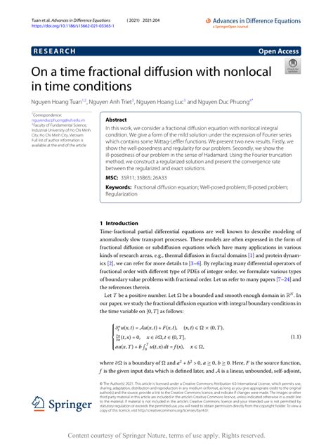Pdf On A Time Fractional Diffusion With Nonlocal In Time Conditions