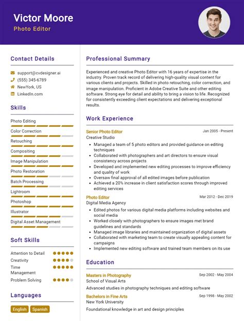 Photo Editor Cv Example For 2025 How To Craft A Winning Cv Cvdesignerai Photo Editor Cv Example For 2025 How To Craft A Winning Cv Cvdesignerai