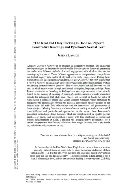 Penetrative Readings And Pynchons Sexual Text Pdf
