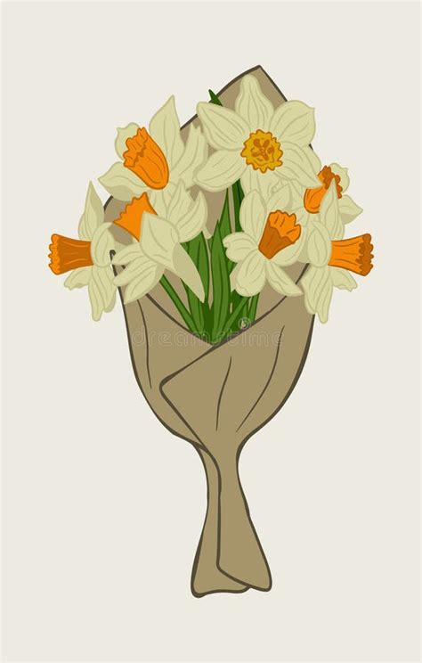 Bouquet Of Daffodils Outline Vector Illustration Stock Vector