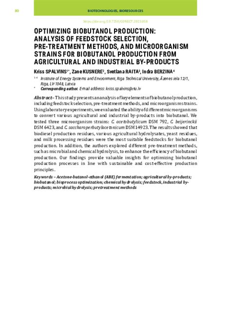 Pdf Optimizing Biobutanol Production Analysis Of Feedstock Selection Pre Treatment Methods