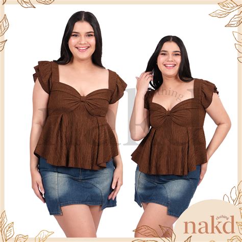 Nakd Fashion Barbara Plus Size Sexy Ribbon Ruffle Sleeves Peplum Daily