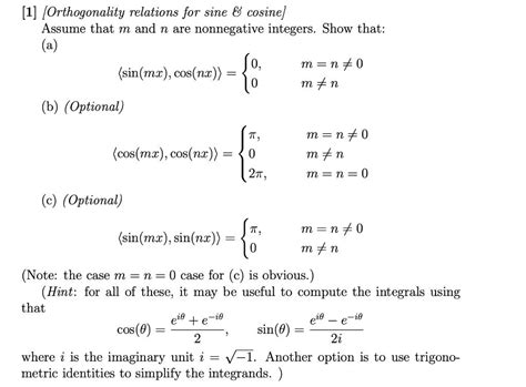 Solved 0 [1] Orthogonality Relations For Sine And Cosine