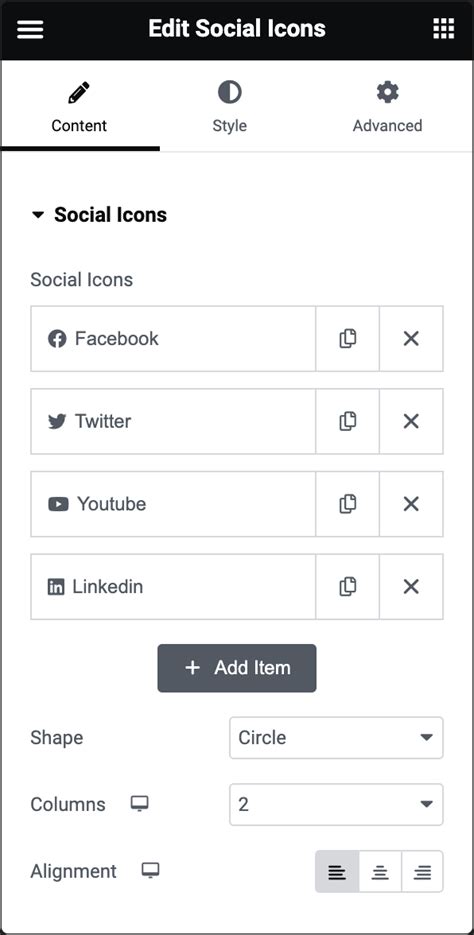 social icons widget elementor