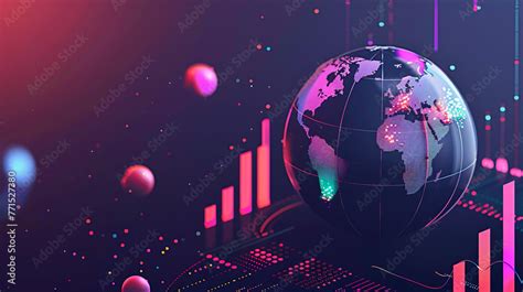 A Dynamic 3d Infographic Combining Various Chart Types Bar Line Pie On A Rotating Globe To