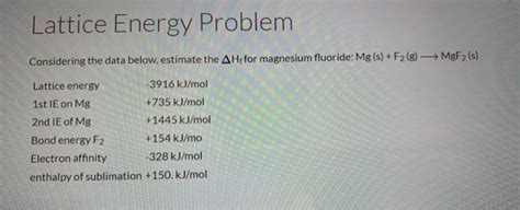 Solved Lattice Energy Problem Considering The Data Below