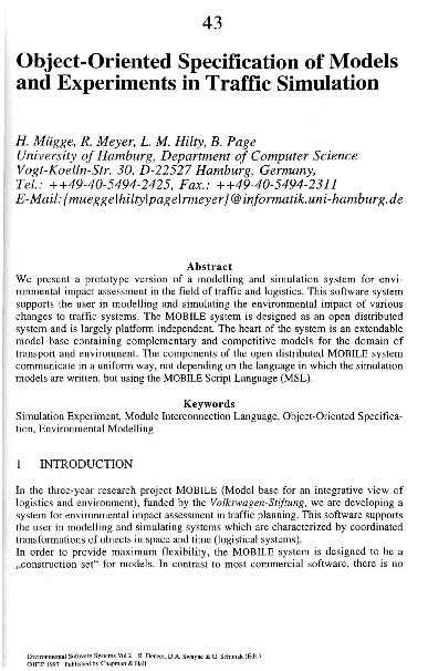 Pdf Object Oriented Specification Of Models And Experiments In
