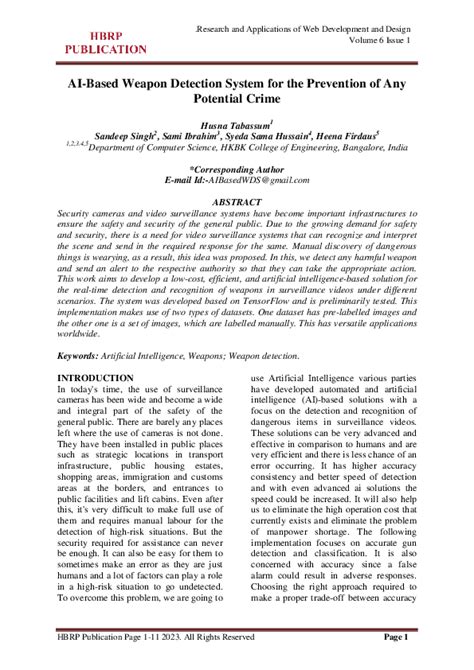 Pdf Ai Based Weapon Detection System For The Prevention Of Any