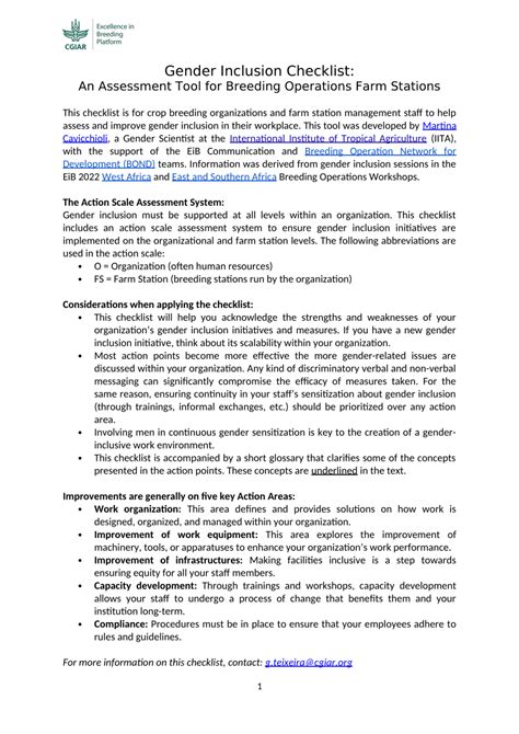 Pdf Gender Inclusion Checklist An Assessment Tool For Breeding