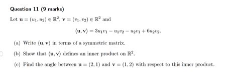 solved question 11 9 marks let u u1 u2 e r2 v v1