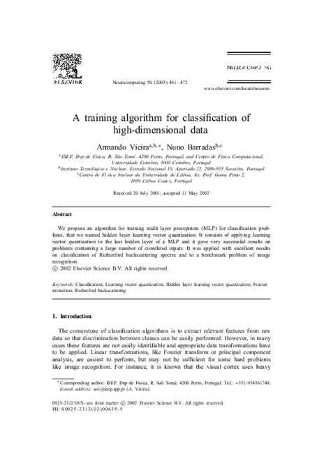 Pdf A Training Algorithm For Classification Of High Dimensional Data