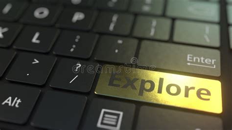 black computer keyboard and gold explore key conceptual 3d animation