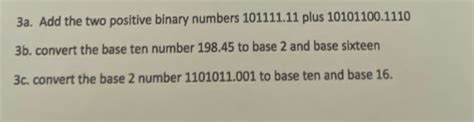 solved 3a add the two positive binary numbers 101111 11
