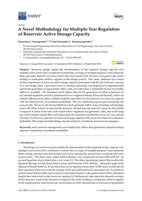 PDF A Novel Methodology For Multiple Year Regulation Of Reservoir