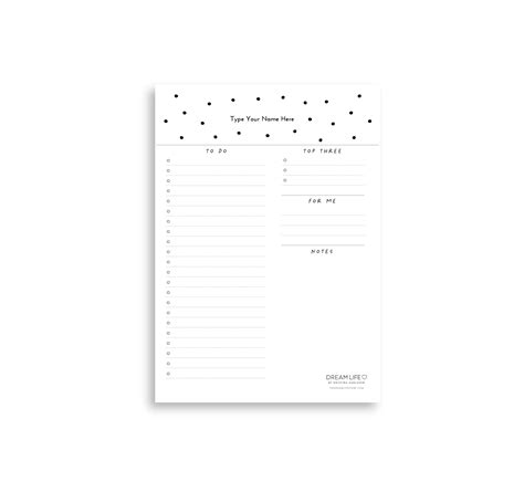 a5 to do notepad dots black dream life