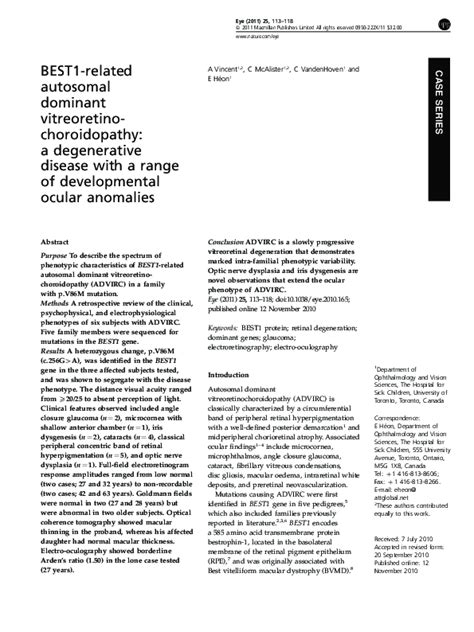 Pdf Best1 Related Autosomal Dominant Vitreoretinochoroidopathy A Degenerative Disease With A