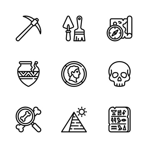 Simple Lineart Archaeology Icon Set With Excavation And Historical