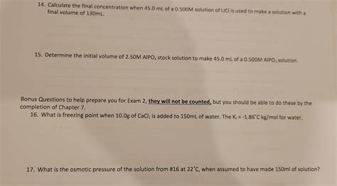 Solved 14 Calculate The Final Concentration When 45 0 Ml Of