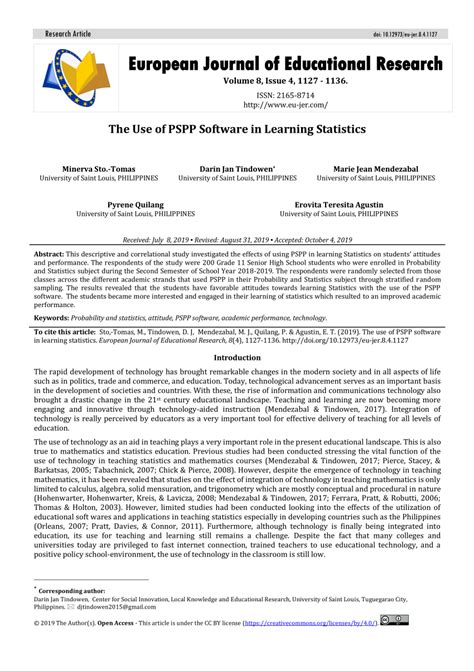 Pdf European Journal Of Educational Research The Use Of Pspp Software In Learning Statistics