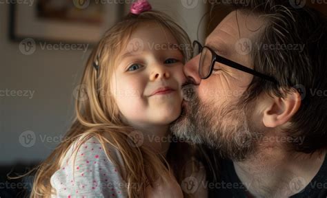 Ai Generated Dad Lovingly Kisses His Daughter On The Cheek Sweet Kiss Photo 40205499 Stock