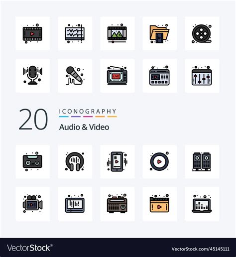 20 Audio And Video Line Filled Color Icon Pack Vector Image
