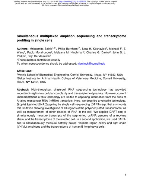 Pdf Simultaneous Multiplexed Amplicon Sequencing And Transcriptome Profiling In Single Cells