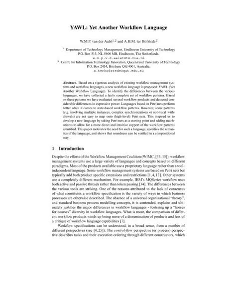 Yawl Yet Another Workflow Language Workflow Patterns