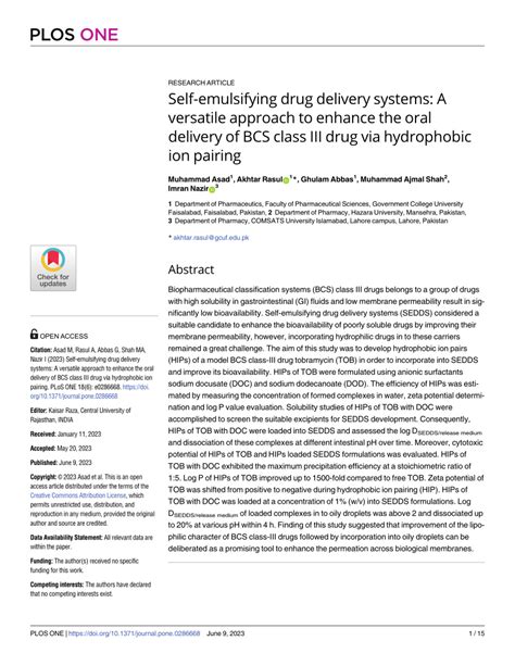 Pdf Self Emulsifying Drug Delivery Systems A Versatile Approach To Enhance The Oral Delivery