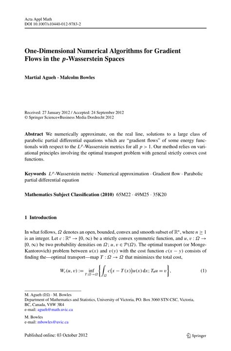 Pdf One Dimensional Numerical Algorithms For Gradient Flows In The P