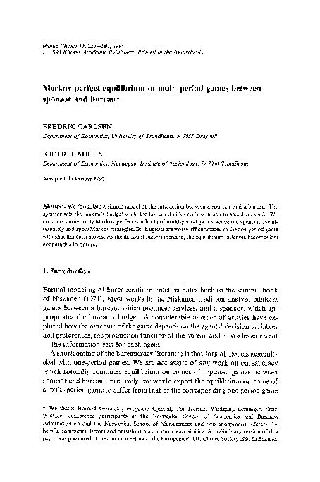 Pdf Markov Perfect Equilibrium In Multi Period Games Between Sponsor