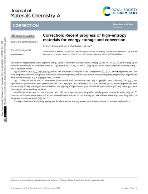 Pdf Correction Recent Progress Of High Entropy Materials For Energy Storage And Conversion
