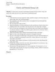 Lab Report Kinetic And Potential Energy Pdf Jackie Wong Partners Joshua Hu Brooke Kawamura