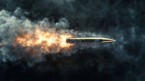 Bullet In Mid Air With Smoke And Fire Trail Dynamic Motion Action And Speed Concept Stock