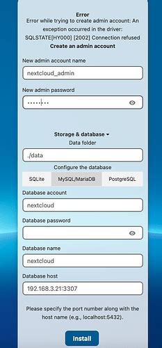 Error While Trying To Create Admin Account An Exception Occurred In The Driver SQLSTATE HY