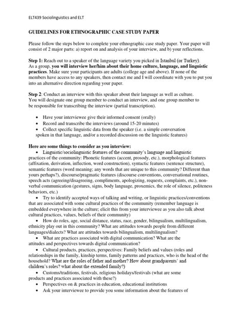 Guidelines For Ethnographic Case Study Paper Pdf Linguistics
