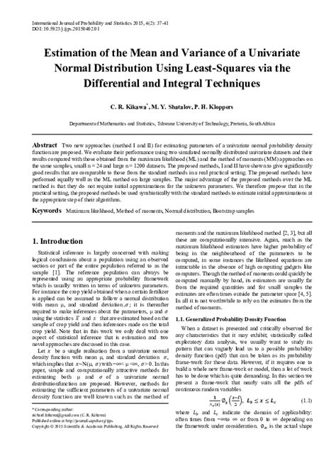 Pdf Estimation Of The Mean And Variance Of A Univariate Normal Distribution Using Least