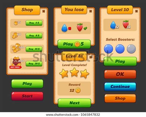 Game Ui Set Complete Menu Graphical стоковая векторная графика без лицензионных платежей