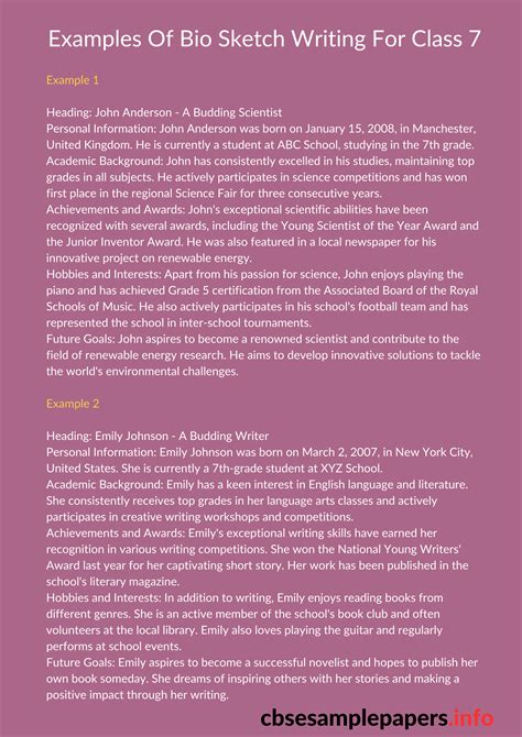 Bio Sketch Writing For Class 7 Format Examples Topics Exercises Cbse Sample Papers