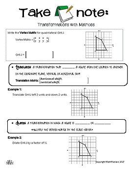 Take Note Transformations With Matrices By Math Maniacs TPT