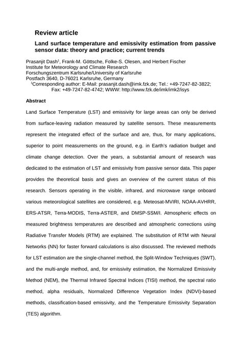 Pdf Land Surface Temperature And Emissivity Estimation From Passive
