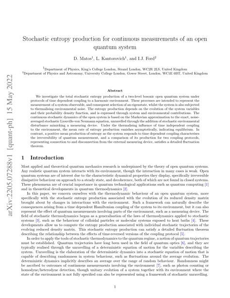 Pdf Stochastic Entropy Production For Continuous Measurements Of An Open Quantum System