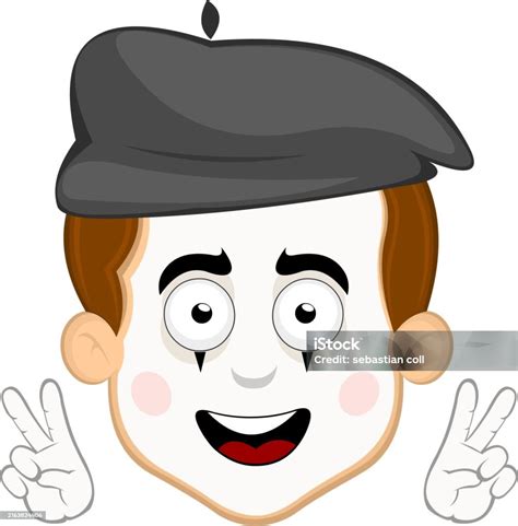 벡터 일러스트 레이 션 머리 캐릭터 거리 연기자 마임 만화 손 몸짓 평화와 사랑 또는 브이 승리 상징 Sketch Comedy에