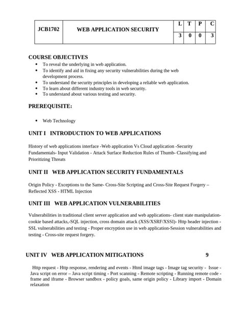 Web Application Security Syllabus Pdf World Wide Web Internet And Web