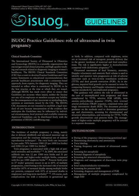 PDF ISUOG Practice Guidelines Role Of Ultrasound In Twin Pregnancy